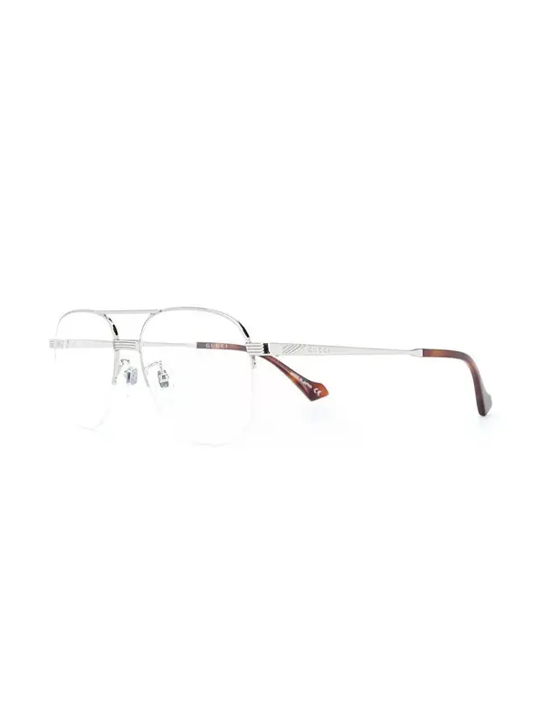 Gucci Double-bridge Pilot-frame Glasses - Silver