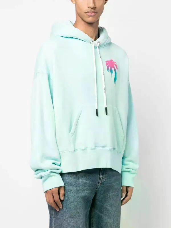 Palm Angels I Love Pa" Print Cotton Hoodie - Blue