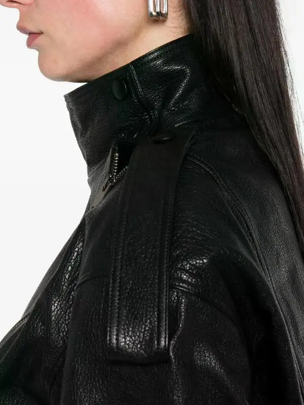 DUCIE Grained Leather Jacket - Black