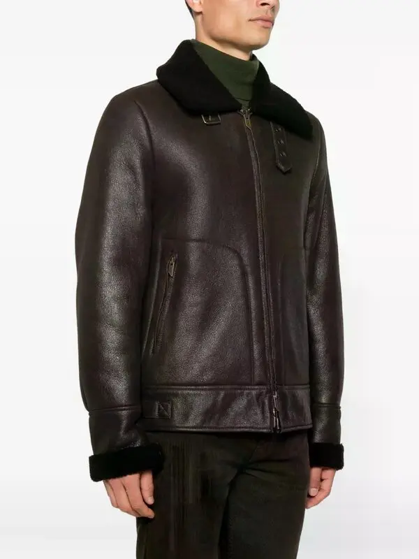 SALVATORE SANTORO Shearling Collar Leather Jacket