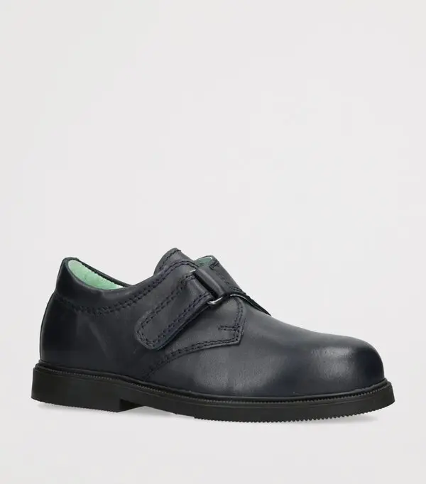PAPOUELLI Leather Fergus Shoes With Velcro Fastening - Navy