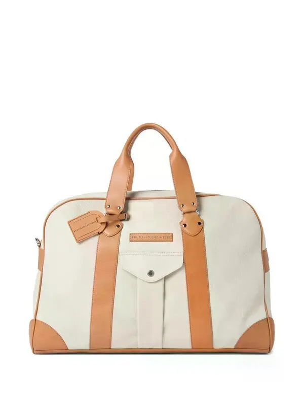Brunello Cucinelli Leather-trimmed Street Bag - Neutrals