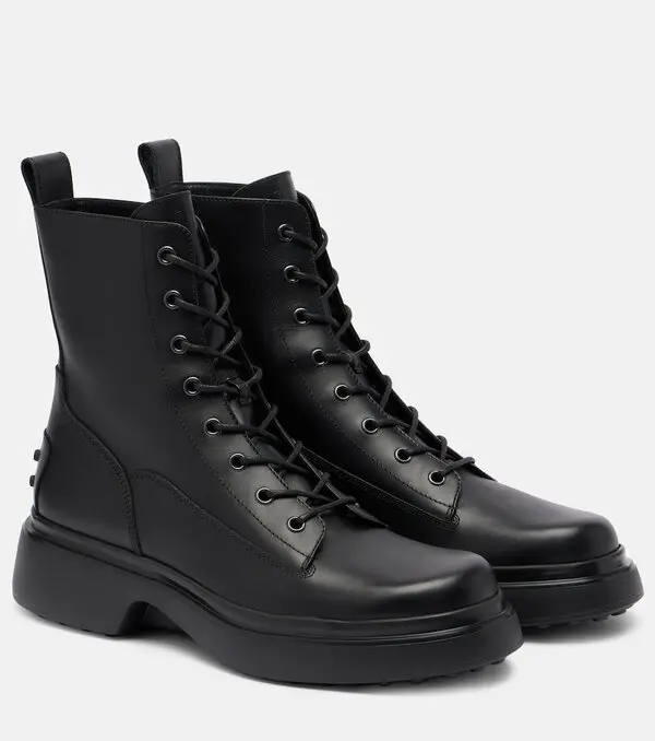 TOD'S Leather Combat Boots - Black