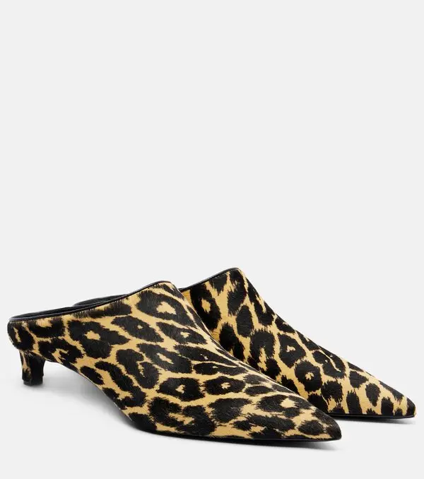 JIL SANDER Pointed Toe Leopard Print Calf Hair Mules - Black