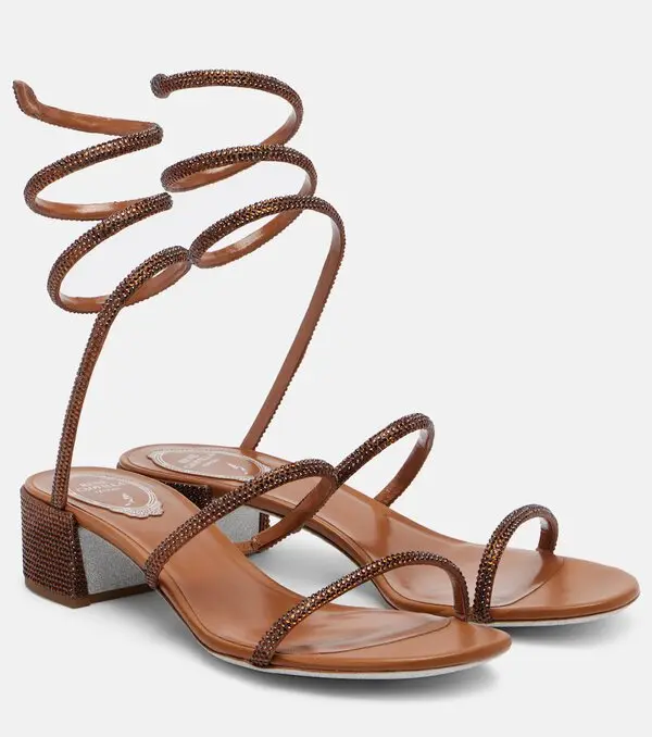 Rene Caovilla Cleo 40 Embellished Satin Sandals - Brown