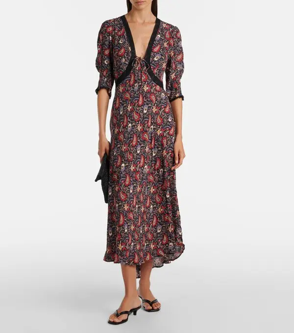 Rixo Amina Floral Crepe De Chine Midi Dress