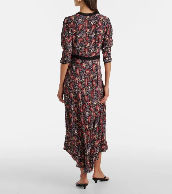 Rixo Amina Floral Crepe De Chine Midi Dress