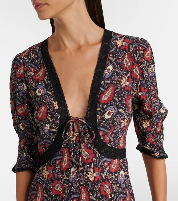 Rixo Amina Floral Crepe De Chine Midi Dress