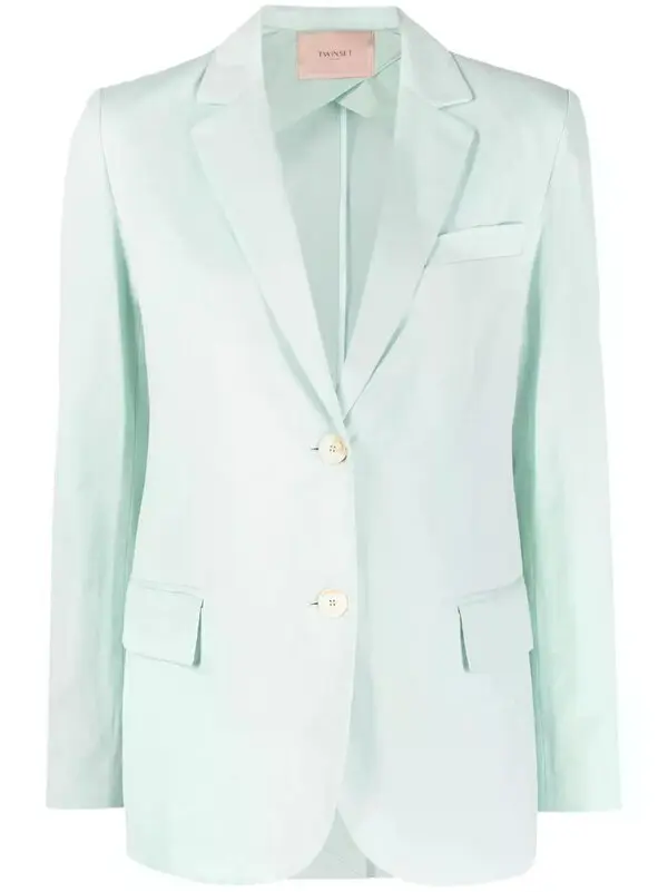TWINSET Cotton Blend Single-breasted Blazer - Green