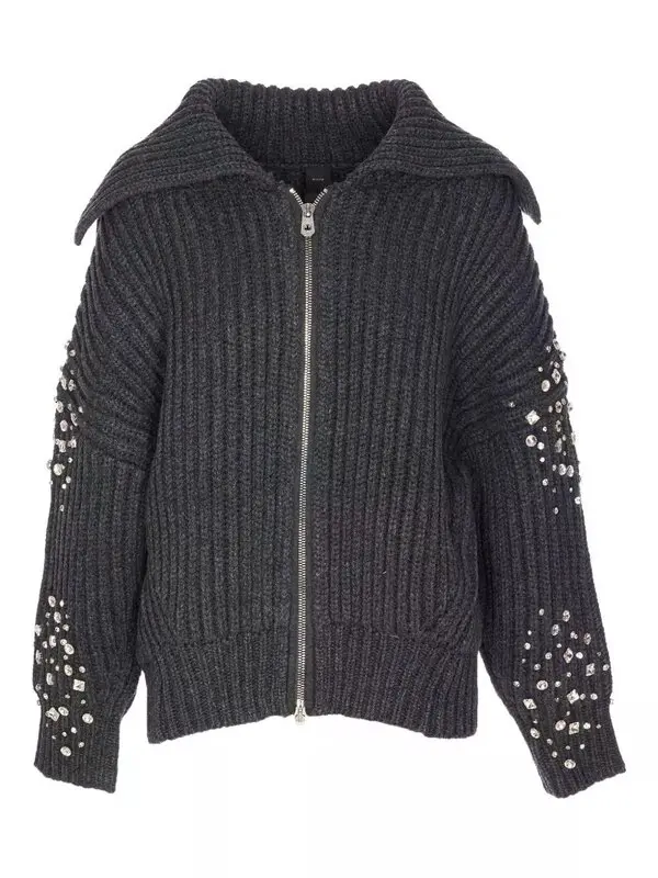Pinko Crystal-embellished Zip-up Ribbed Cardigan