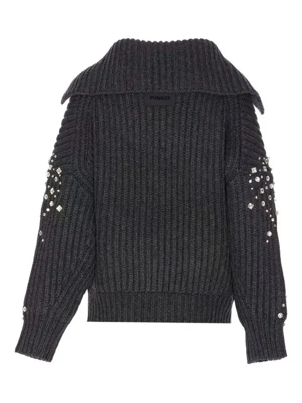 Pinko Crystal-embellished Zip-up Ribbed Cardigan