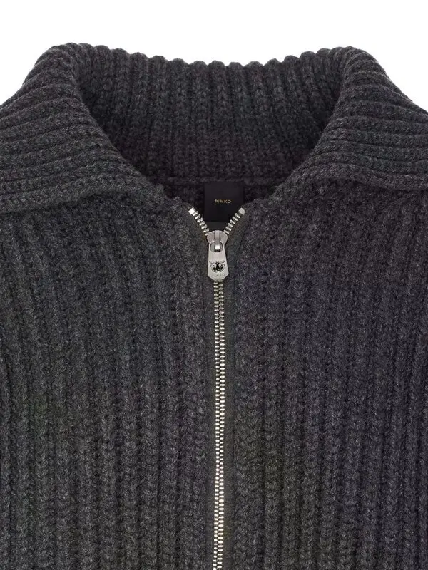 Pinko Crystal-embellished Zip-up Ribbed Cardigan