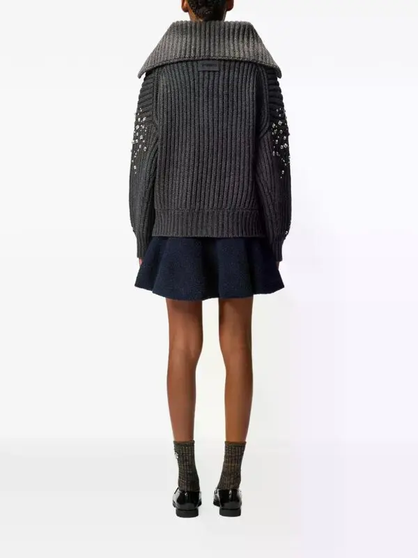 Pinko Crystal-embellished Zip-up Ribbed Cardigan