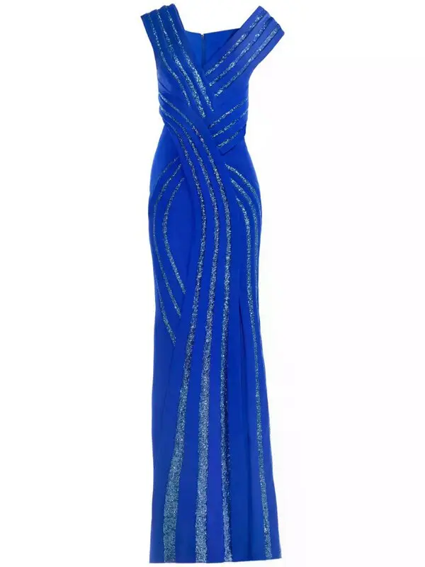 GABY CHARBACHY Cobalt Pleated Gown With Lurex Detailing - Blue