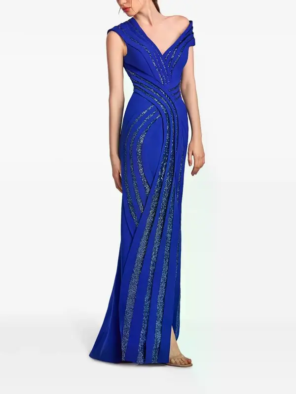 GABY CHARBACHY Cobalt Pleated Gown With Lurex Detailing