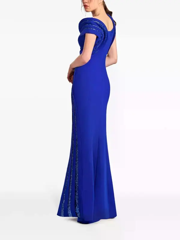 GABY CHARBACHY Cobalt Pleated Gown With Lurex Detailing