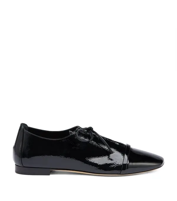 MALONE SOULIERS Patent Leather Lace-up Flats - Black