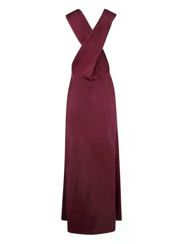 TWINSET Ribbed Knit Maxi Dress With V-neck And Criss-cross Back