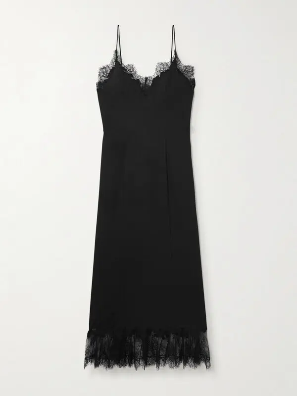 Staud Nadia Lace-trimmed Satin Midi Dress - Black