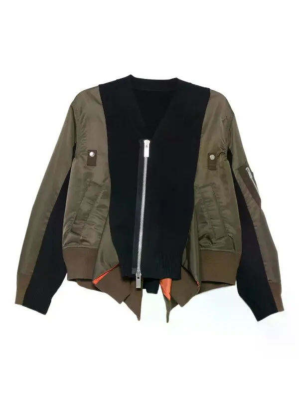 Sacai Knitted-panel Bomber Jacket - Brown