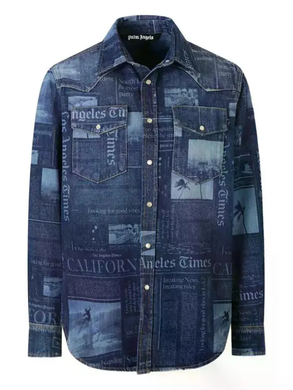 Palm Angels Newspaper-print Denim Shirt
