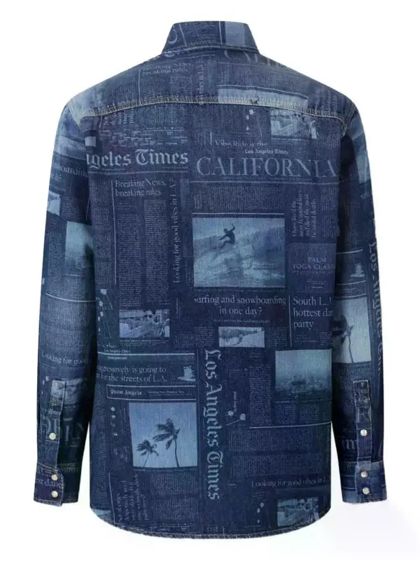 Palm Angels Newspaper-print Denim Shirt