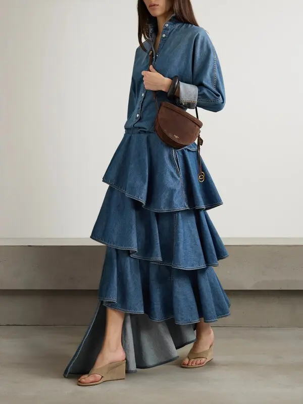 Alaïa Asymmetric Ruffled Tiered Denim Skirt
