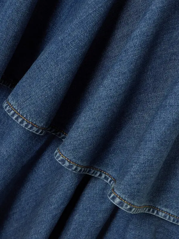 Alaïa Asymmetric Ruffled Tiered Denim Skirt