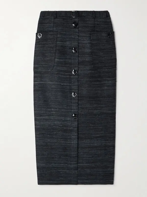 VIOLANTE NESSI Corot Silk-tweed Midi Skirt - Black