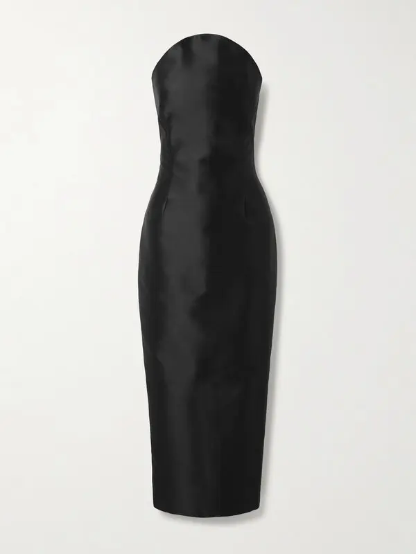 VIOLANTE NESSI Monica Strapless Satin Midi Dress - Black