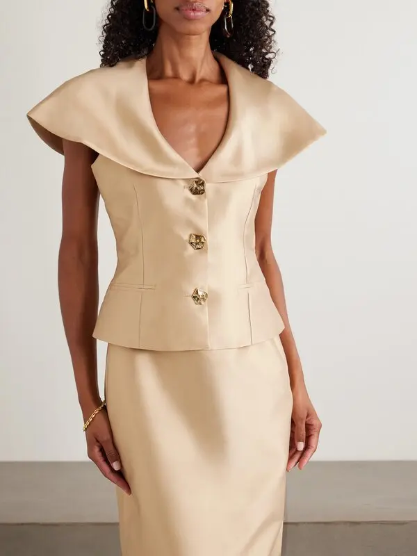 VIOLANTE NESSI Manuela Belted Cape-effect Silk-blend Mikado Gown