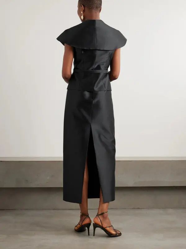 VIOLANTE NESSI Manuela Belted Cape-effect Mikado Gown - Black