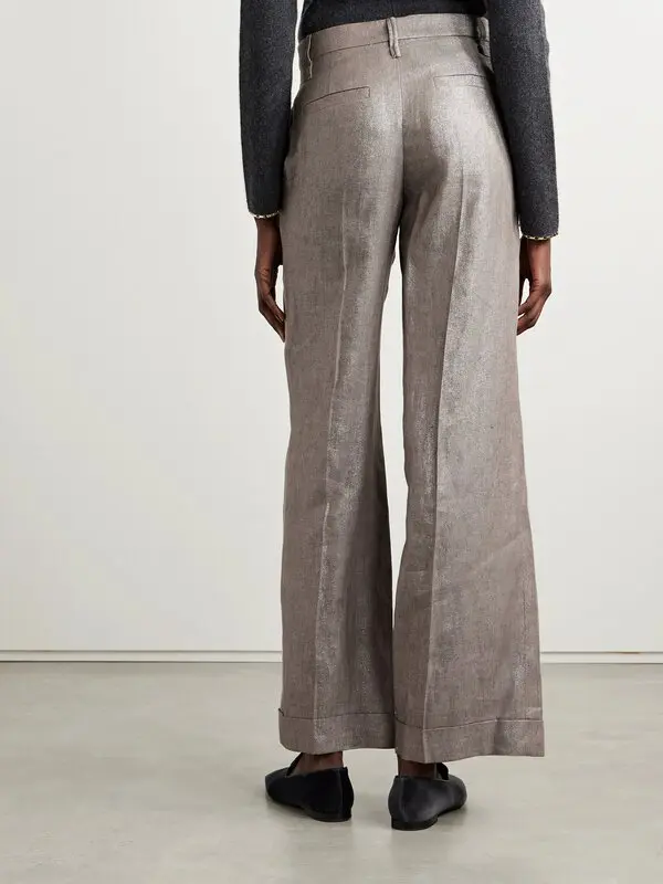 Brunello Cucinelli Metallic Linen-blend Wide-leg Trousers