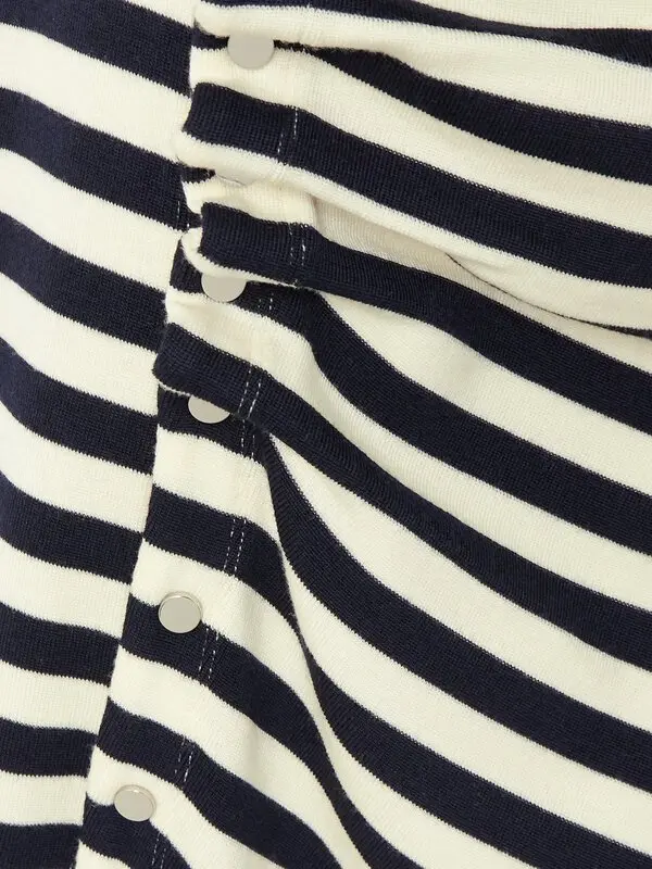 Rabanne Gathered Embellished Striped Wool-blend Midi Dress