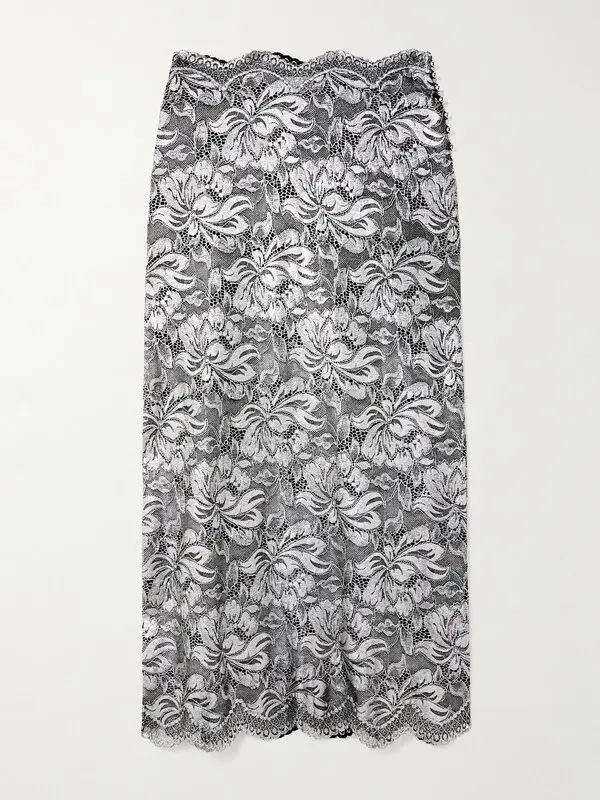 Rabanne Scalloped Metallic Stretch-lace Midi Skirt - Silver
