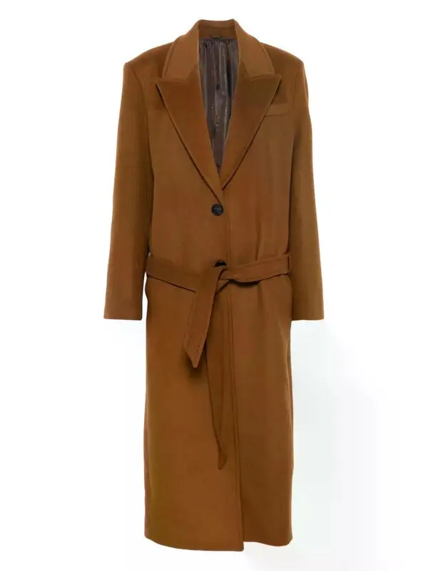 Attico Single-breasted Belted Coat - Brown