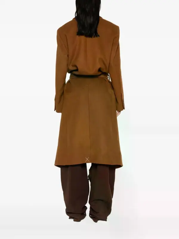Attico Single-breasted Belted Coat - Brown