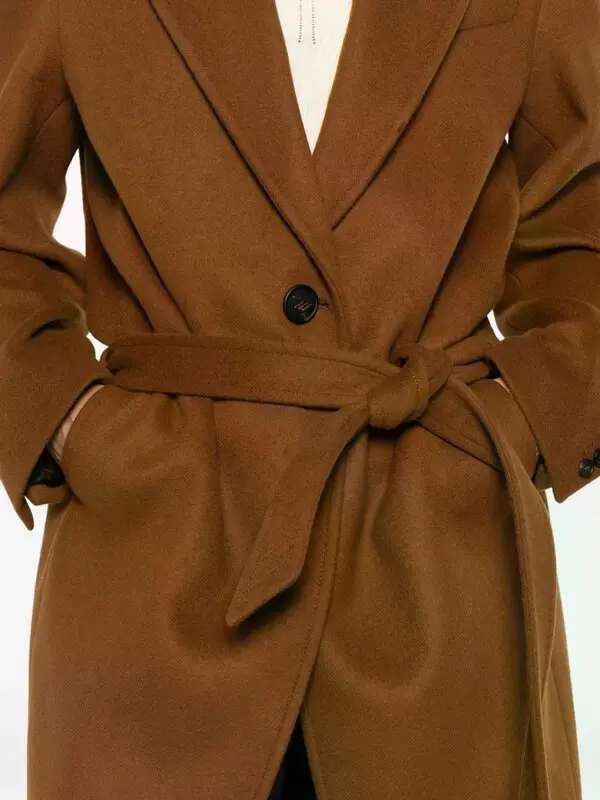 Attico Single-breasted Belted Coat - Brown