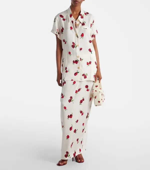 Khaite Lucian Printed Twill Maxi Skirt - White