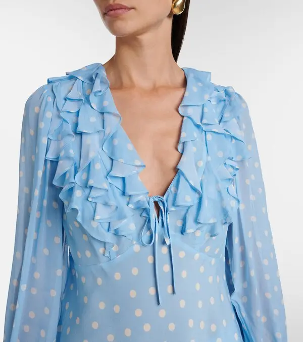 Rixo Lasca Polka-dot Silk Blouse