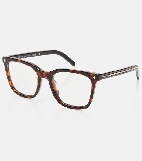 Prada Square Acetate Eyeglasses With Tortoiseshell Frame