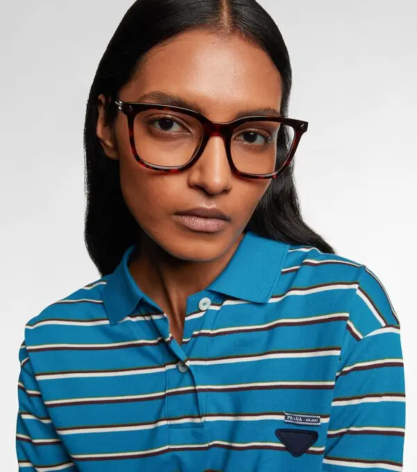 Prada Square Acetate Eyeglasses With Tortoiseshell Frame