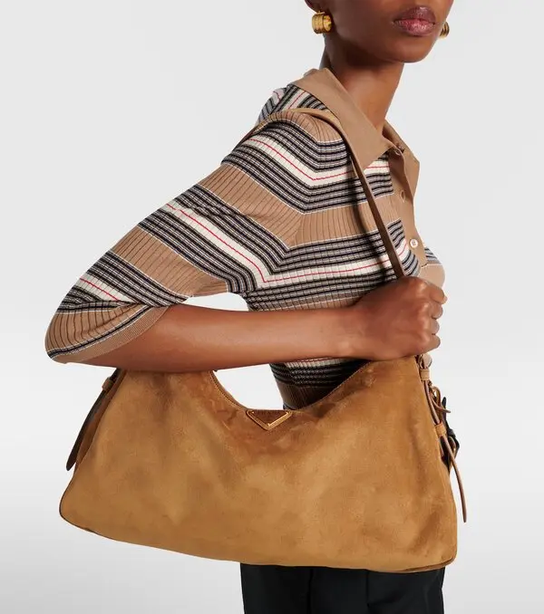 Prada Suede Shoulder Bag - Brown