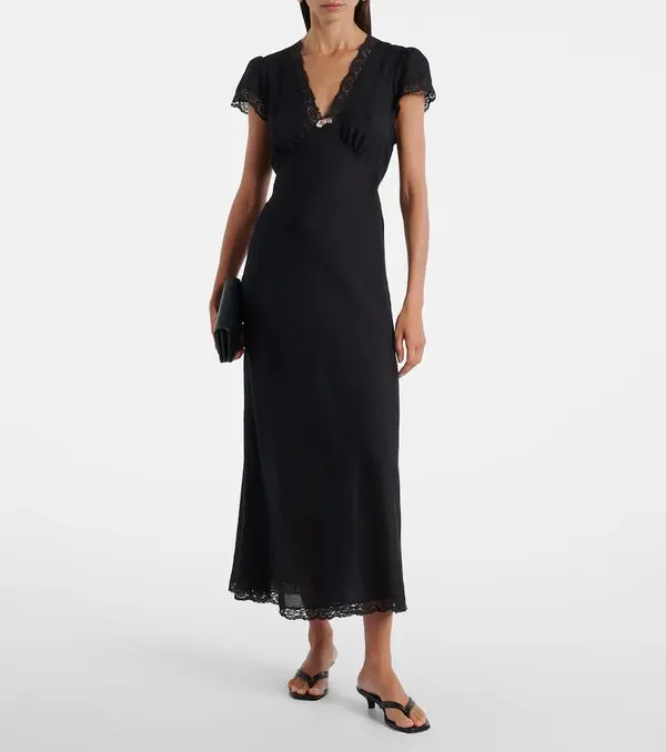Rixo Clarice Lace-trimmed Midi Dress - Black