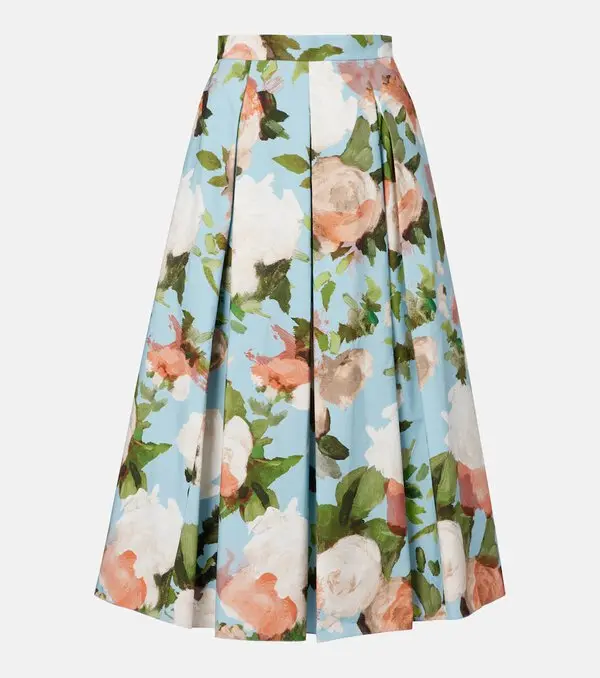 Erdem Floral Pleated Midi Skirt - Blue