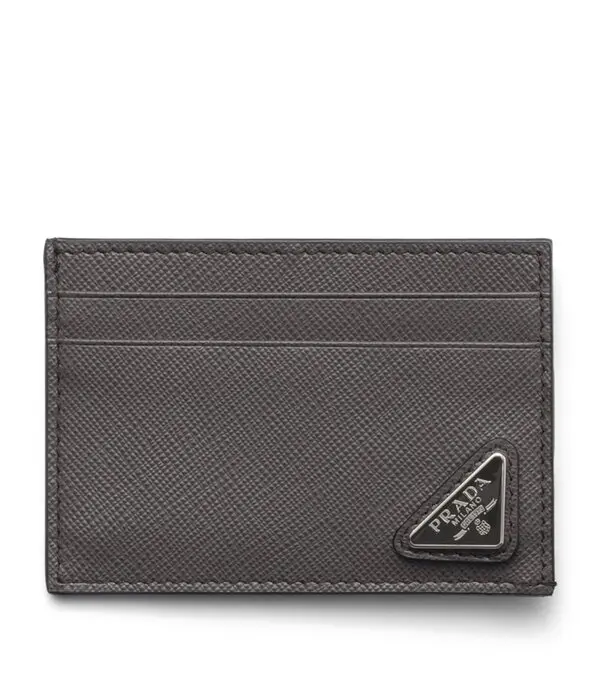 Prada Saffiano Leather Money Clip Card Holder - Grey