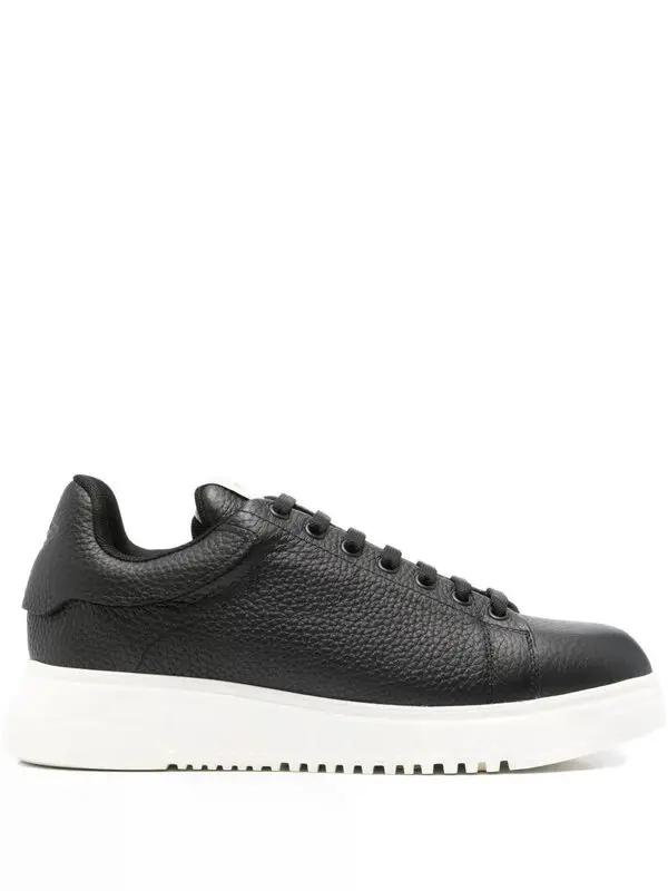 Emporio Armani Textured Leather Lace-up Sneakers - Black
