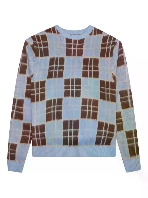 AWAKE NY Checked Crew Neck Sweater - Blue