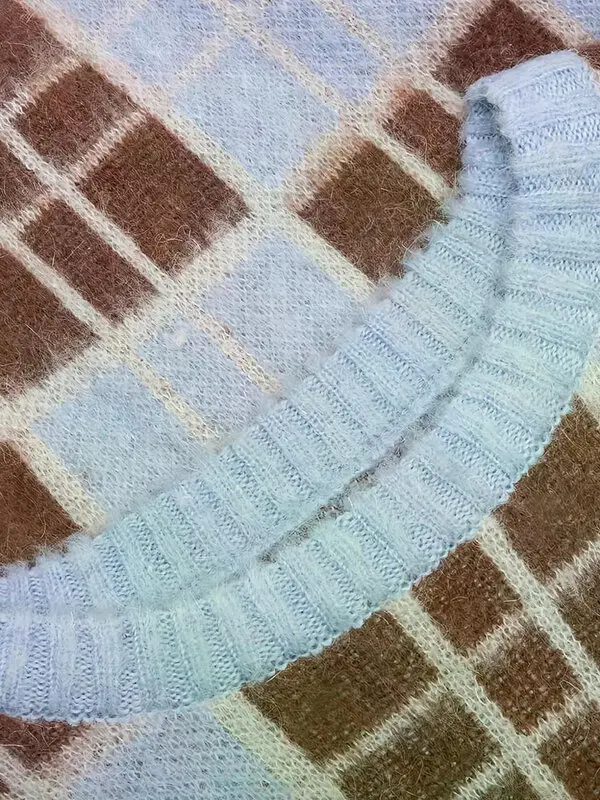 AWAKE NY Checked Crew Neck Sweater - Blue