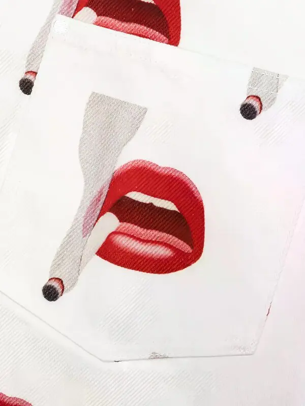 EMOTIONALLY UNAVAILABLE Smoking Lips Print Denim Jacket